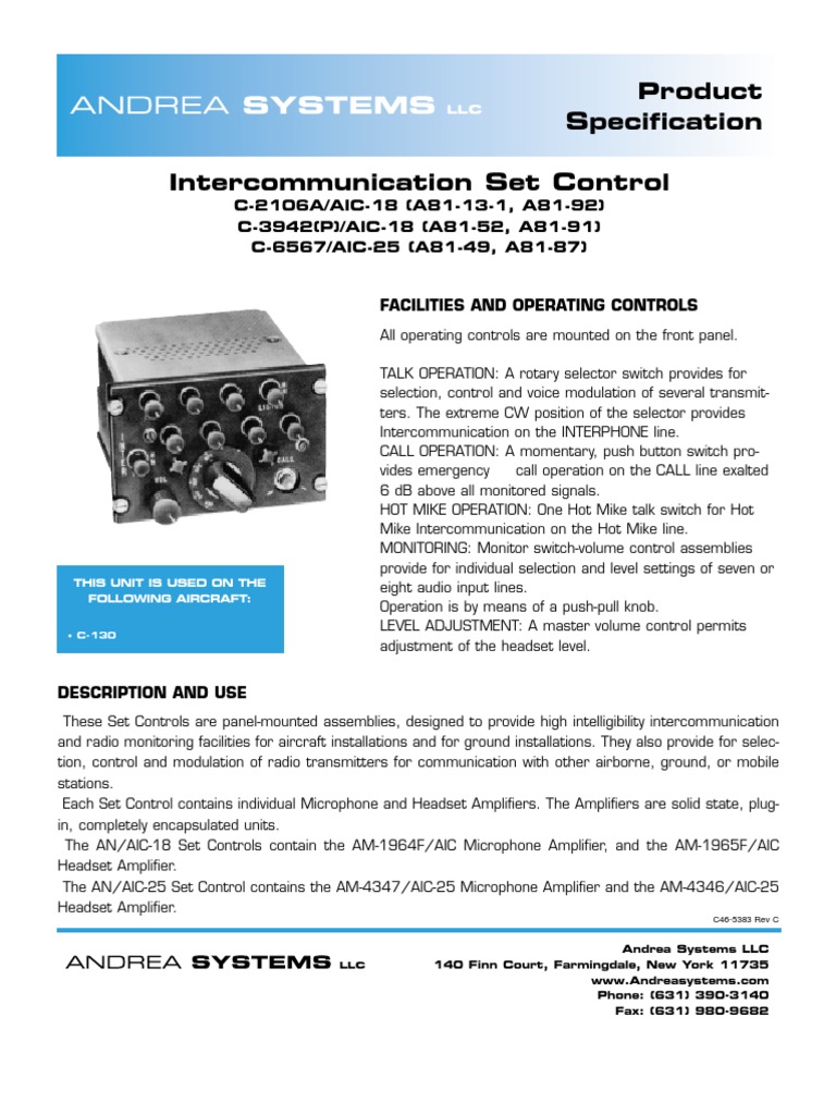 Specification for Intercommunication Set Controls Used on C-130 ...