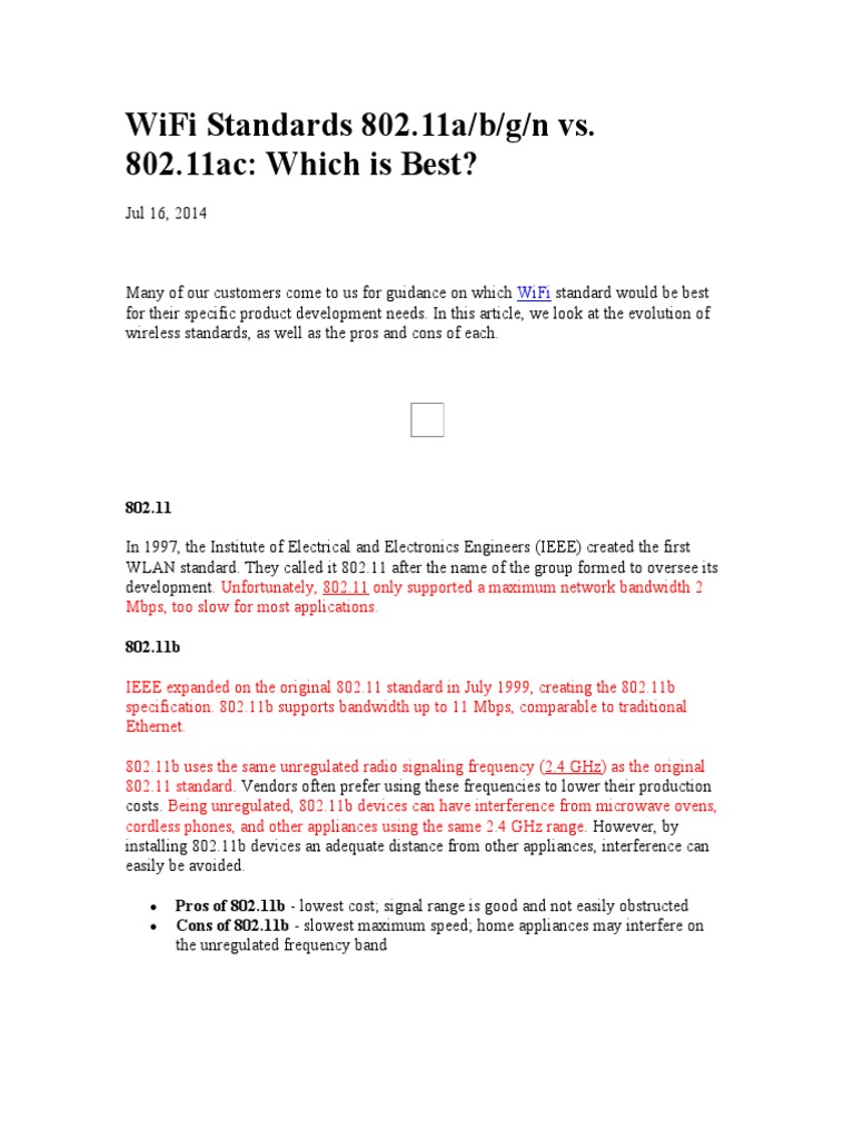 WiFi Standards 802.11a B G N vs. 802.11ac | PDF | Ieee 802.11 | Wi Fi