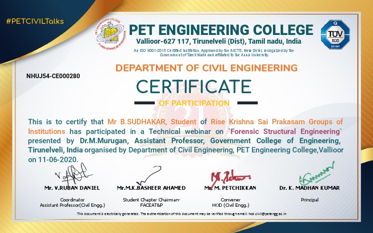 Certificate: Pet Engineering College | PDF