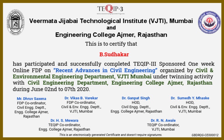 Veermata Jijabai Technological Institute (VJTI), Mumba Engineering College Ajmer, Rajasthan | PDF