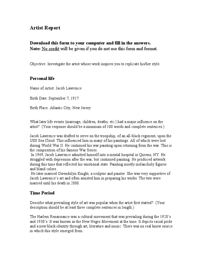 Artist Report: Download This Form To Your Computer and Fill in The ...