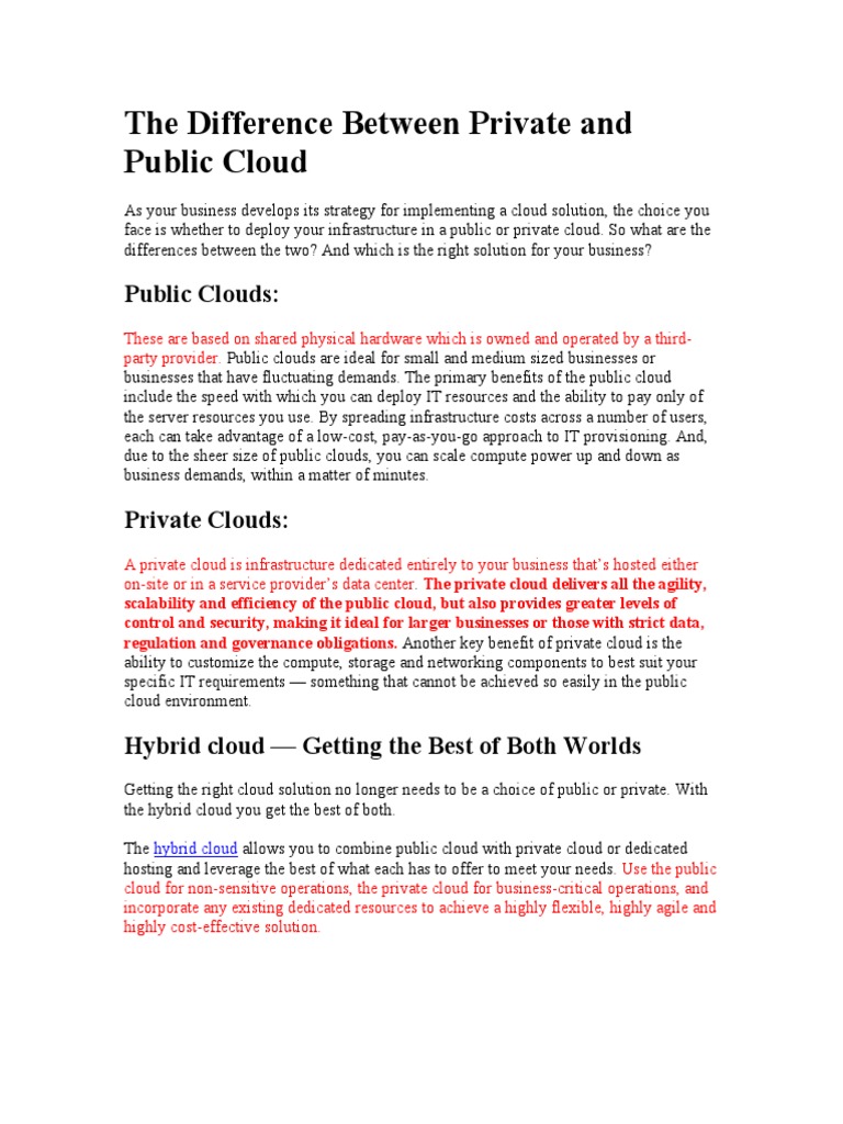 The Difference Between Private and Public Cloud | PDF