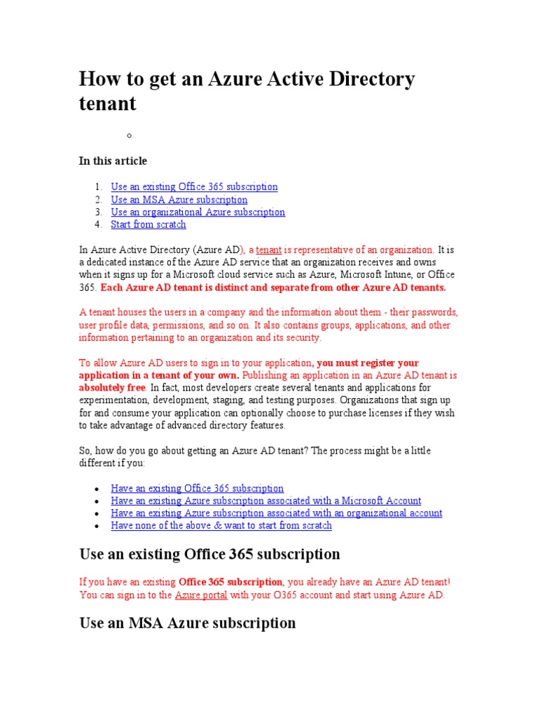 How To Get An Azure Active Directory Tenant | Download Free PDF ...