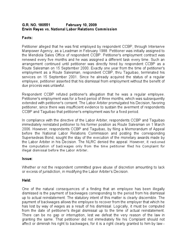 Ramirez - Erwin Reyes v. NLRC | PDF | Employment | Public Law