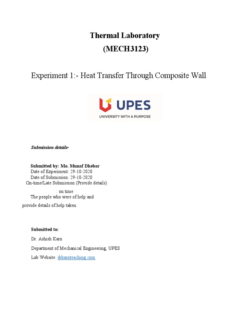 Thermal Laboratory - Lab Experiment-1 | PDF | Heat Transfer | Thermal ...