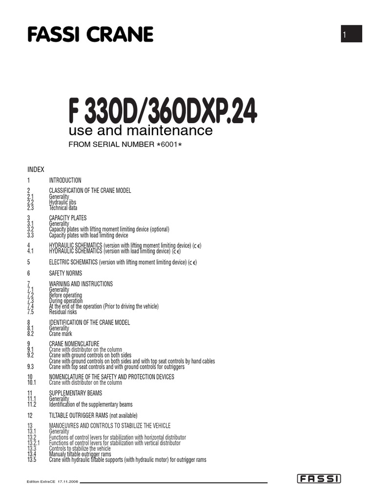 FASSI Crane F330D/360DXP Manual | PDF | Crane (Machine) | Valve