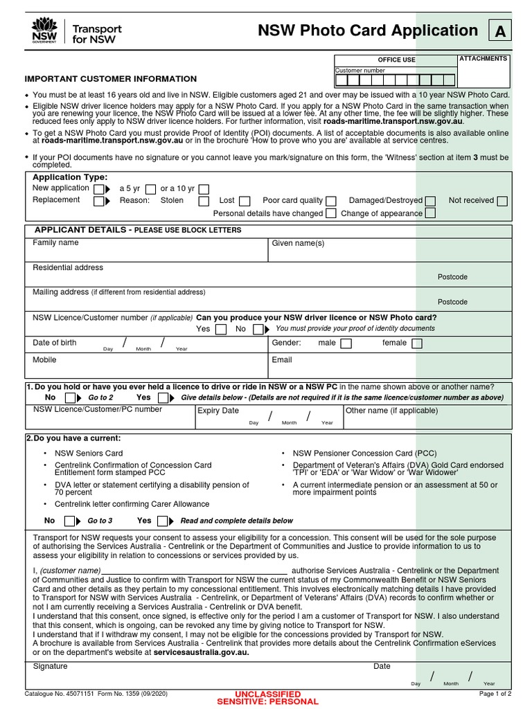 NSW Photo Card Application A: Important Customer Information | PDF ...
