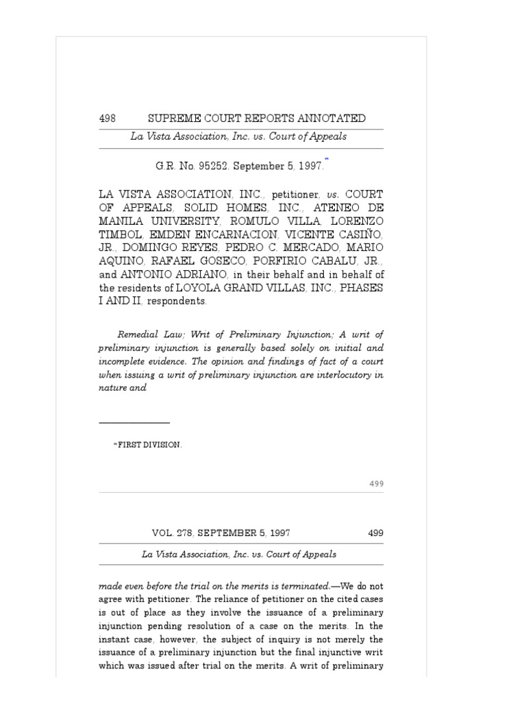 498 Supreme Court Reports Annotated: La Vista Association, Inc. vs ...