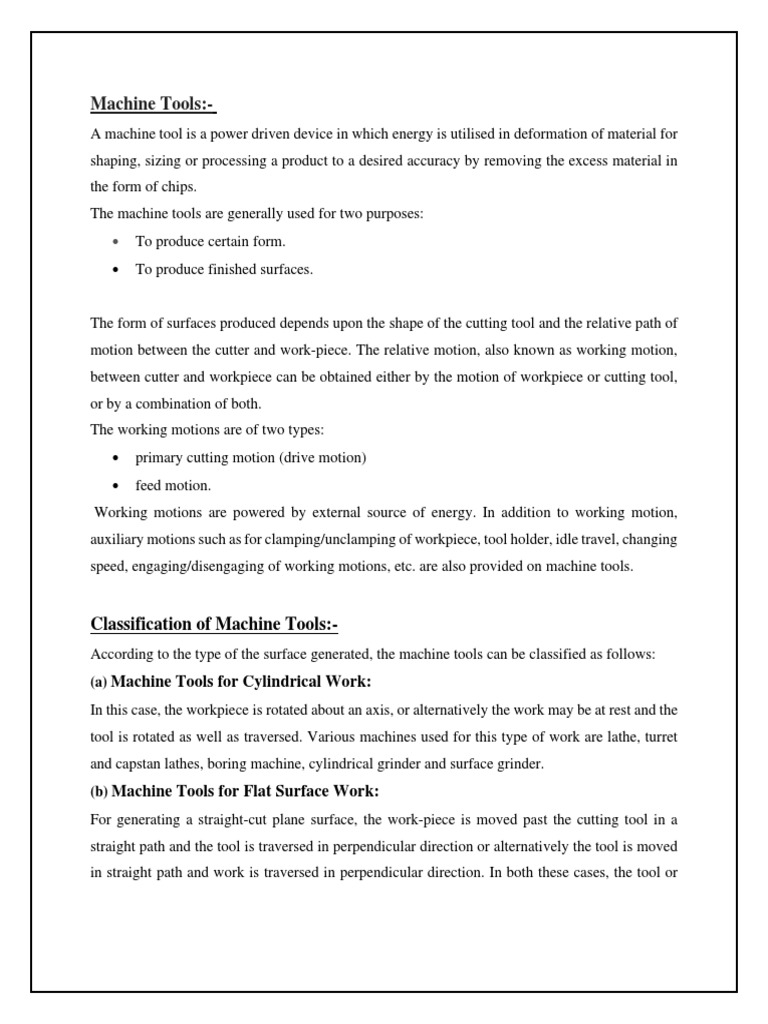 Classification of Machine Tools | PDF | Grinding (Abrasive Cutting ...