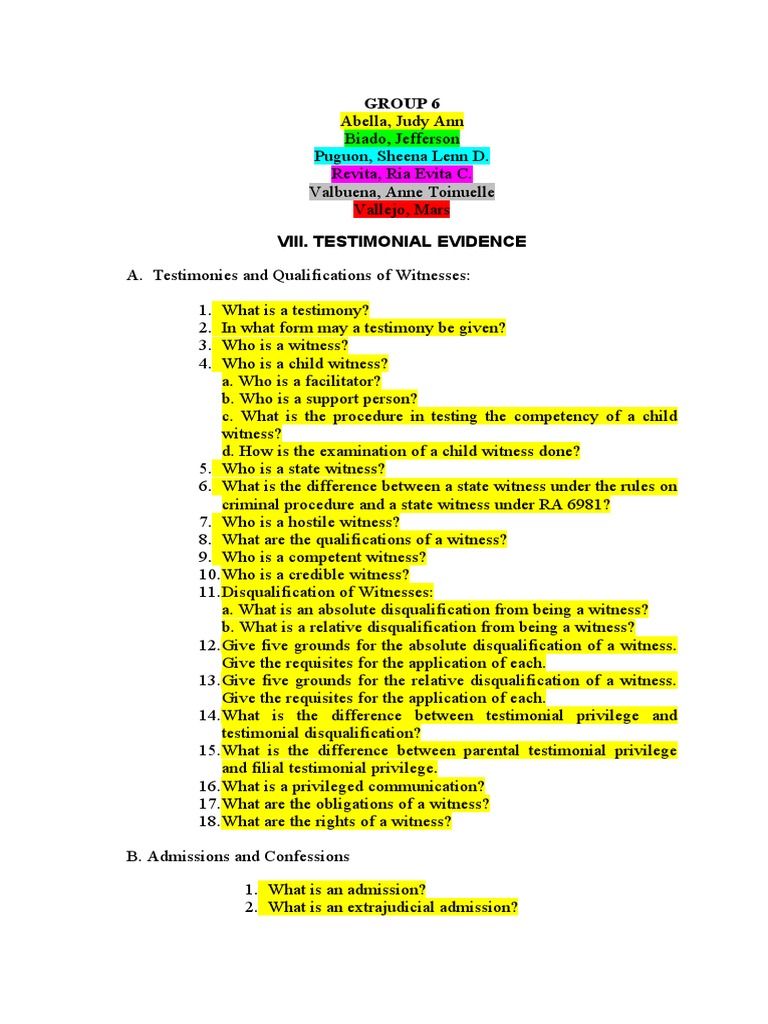 Part VIII. Testimonial Evidence 1 | PDF | Hearsay | Witness