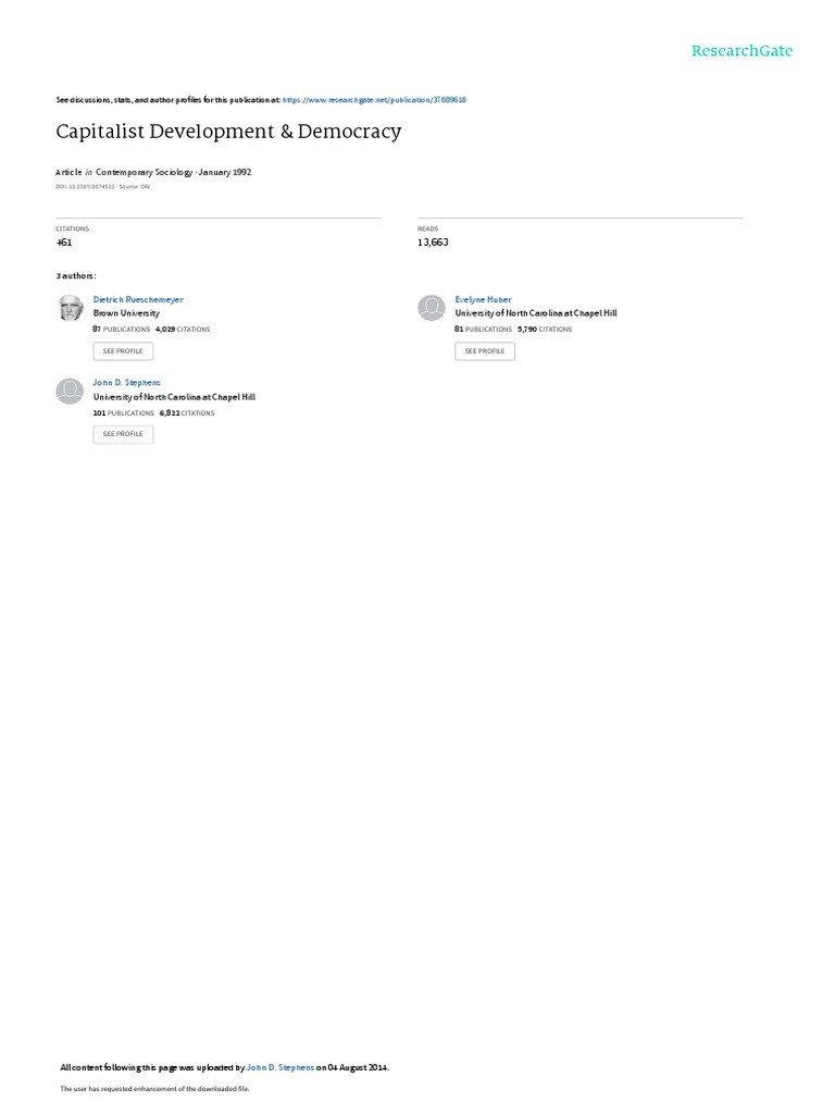 Capitalist Development & Democracy: Contemporary Sociology January 1992 | Download Free PDF ...