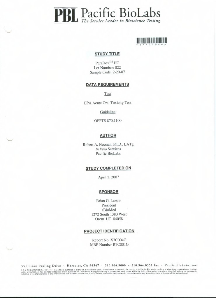 004 Epa GLP Acute Oral Toxicity Test Peradoxtm HC - Steriplex | PDF ...