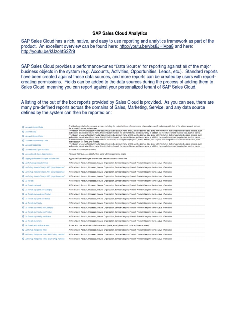SAP Sales Cloud Analytics | PDF