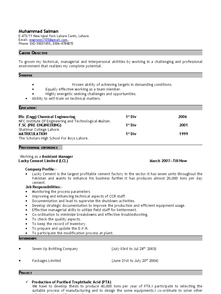 Salman CV | PDF | Pakistan | Engineering