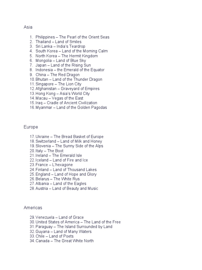 Asian Countries and Their Nicknames | PDF | Asia