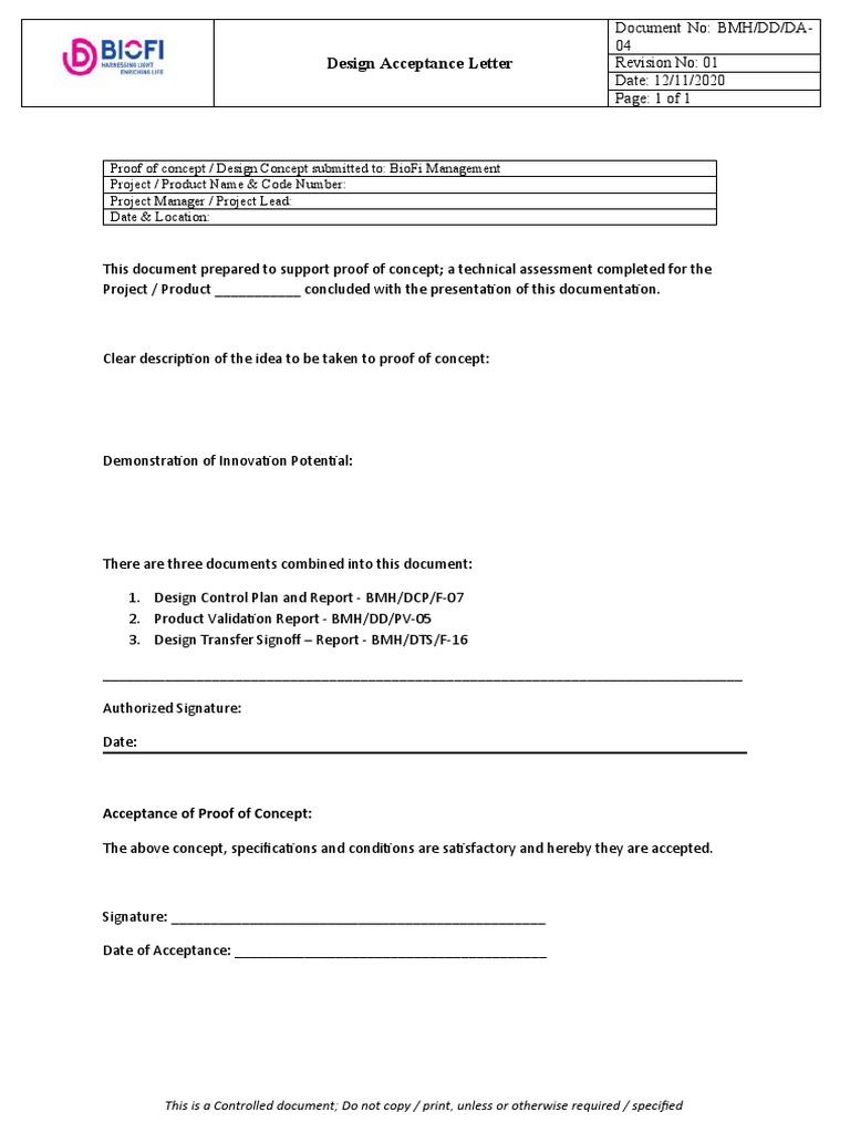 Design Acceptance Letter | PDF