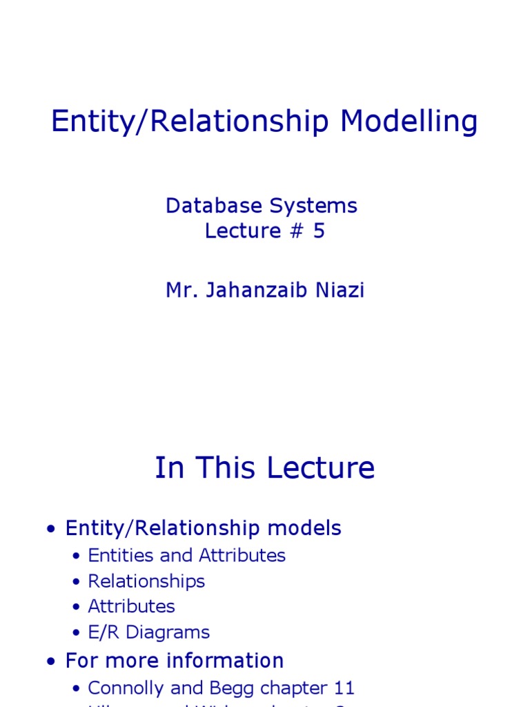 Entity/Relationship Modelling: Database Systems Lecture # 5 Mr ...