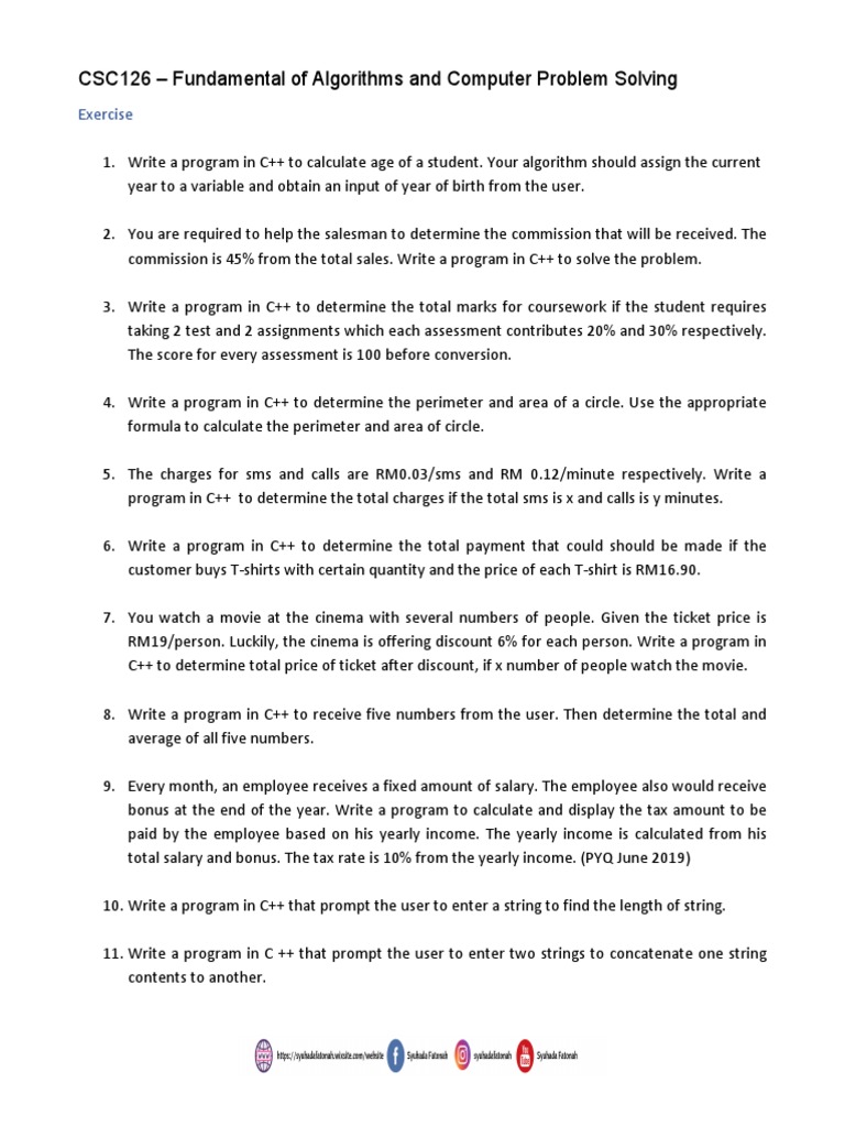 CSC126 - Fundamental of Algorithms and Computer Problem Solving | PDF