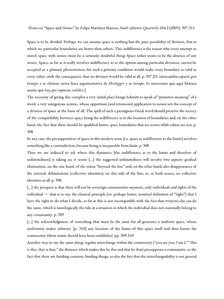 Notes On "Space and Nomos" by Felipe Martínez Marzoa | PDF | Space ...