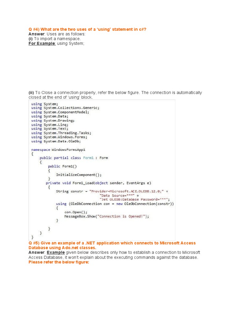 Q #4) What Are The Two Uses of A Using' Statement in C#? | Download ...
