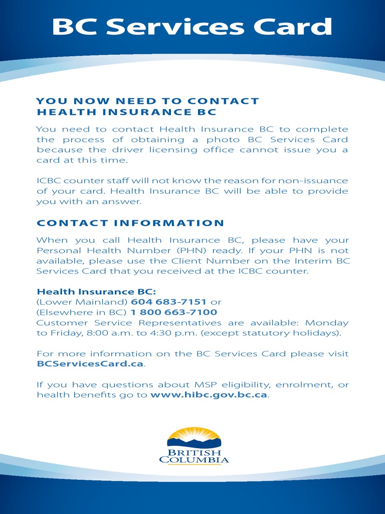 You Now Need To Contact Health Insurance BC | PDF
