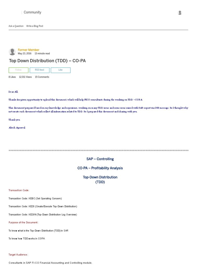 Top Down Distribution (TDD) - CO-PA - SAP | PDF | Data | Sap Se