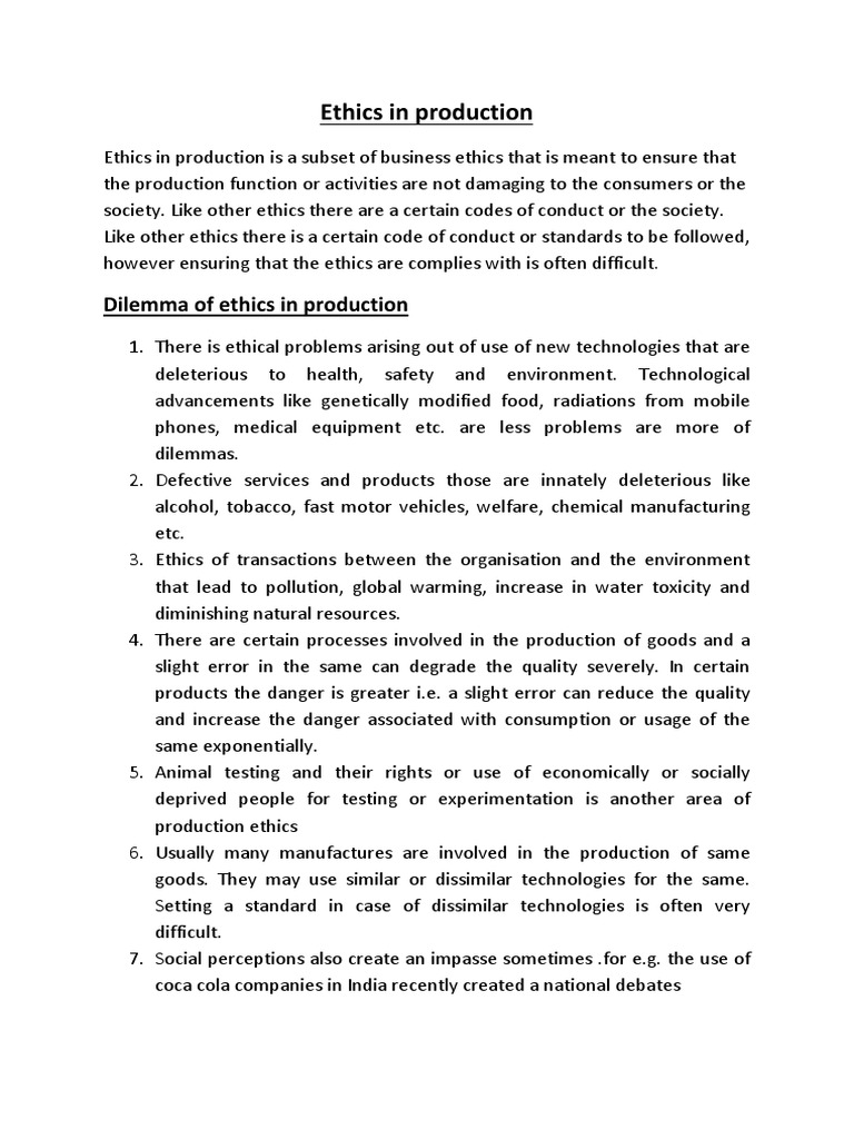 Ethics in Production | PDF | Business Ethics | Safety