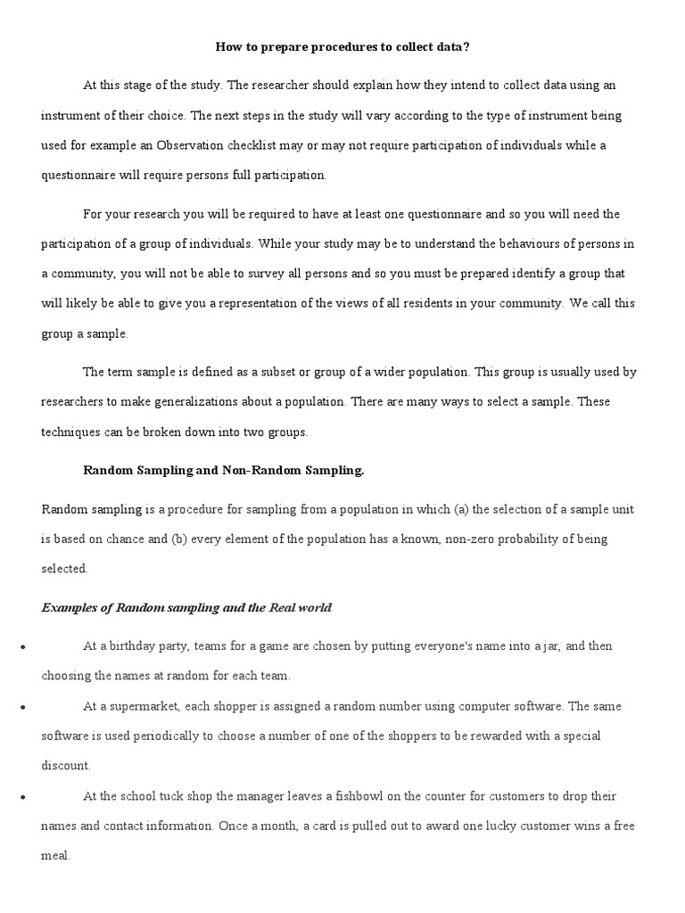 How To Prepare A Procedures To Collect Data in Sba | PDF | Sampling ...