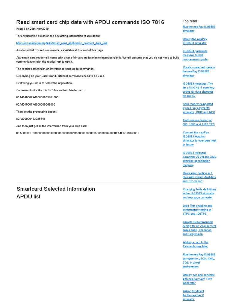 Read Smart Card Chip Data With APDU Commands ISO 7816 | PDF | Smart ...
