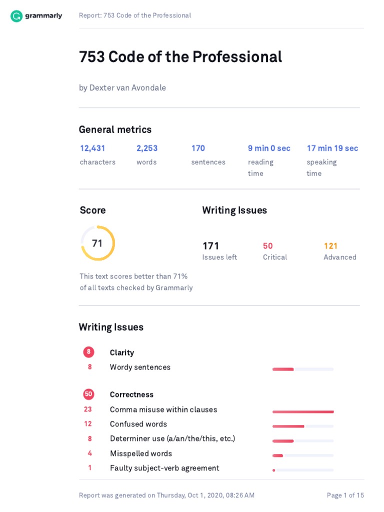 753 Code of The Professional: General Metrics | PDF | Righteousness ...