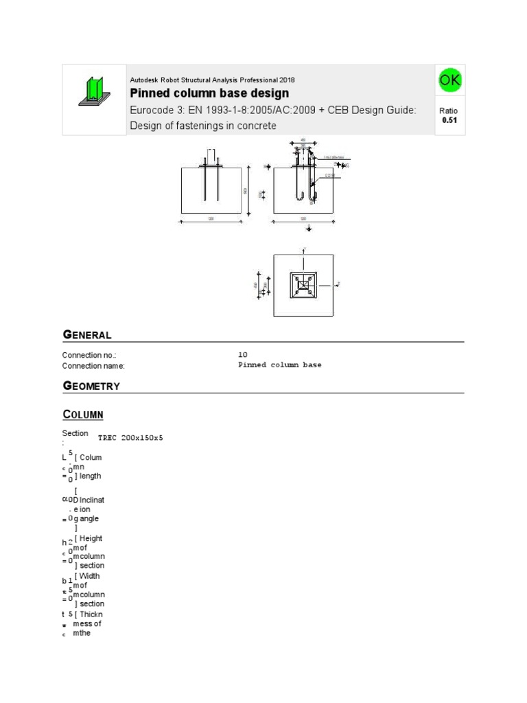 Pinned Column Base Design: Eurocode 3: EN 1993-1-8:2005/AC:2009 + CEB ...