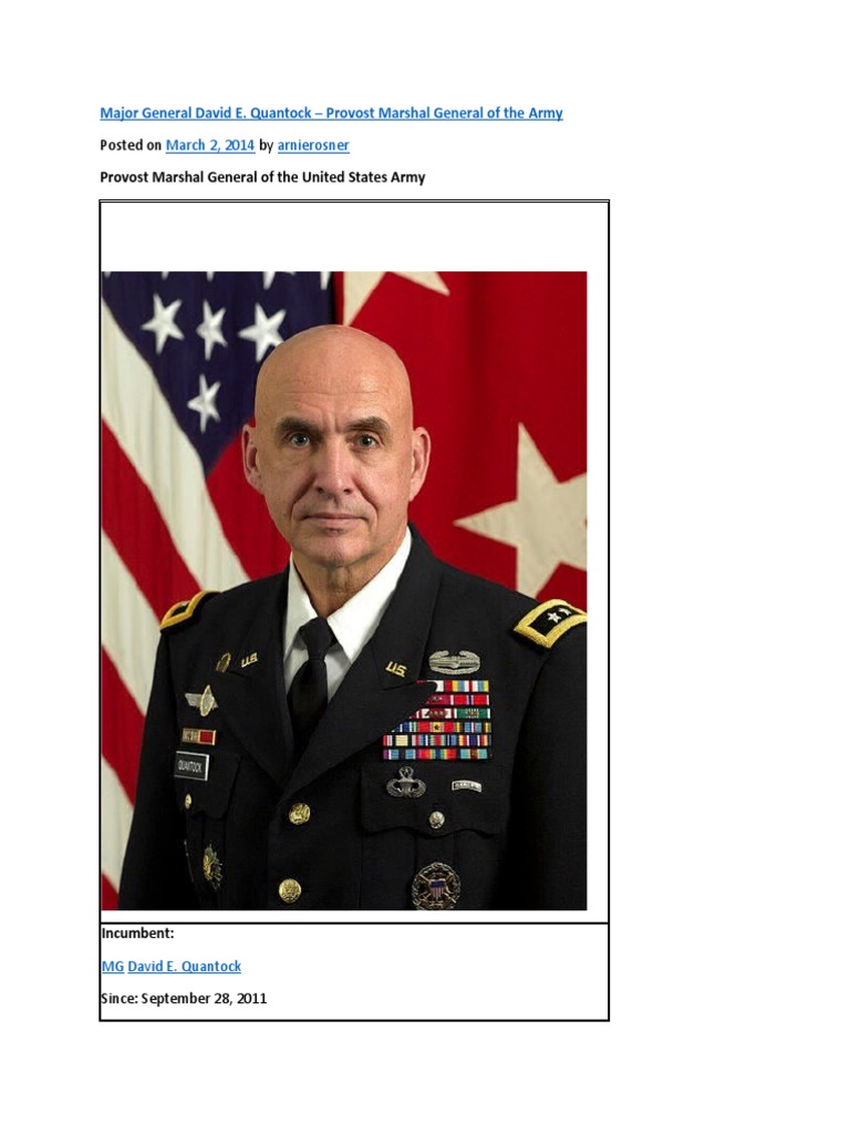 Provost Marshal General of The United States Army: March 2, 2014 ...