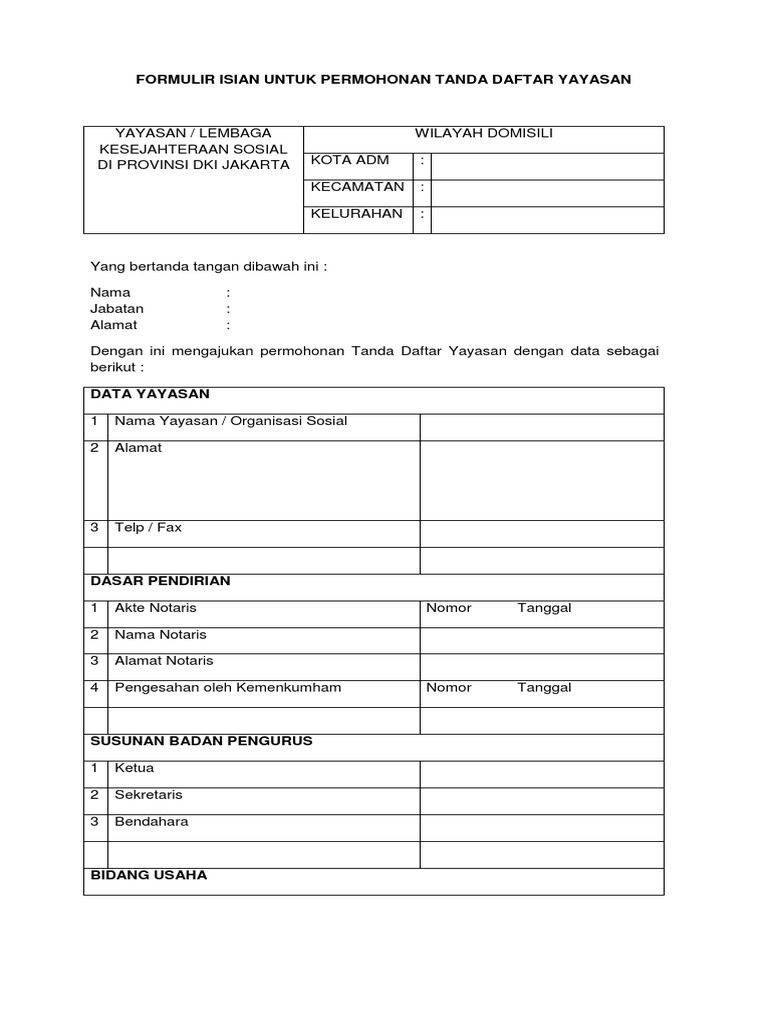 FORMULIR J-02 (Tanda Daftar Yayasan) PDF | PDF | Hukum