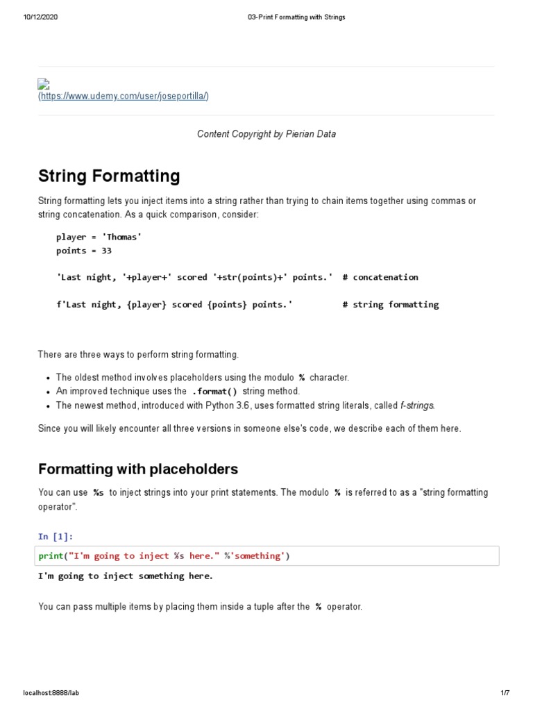 1.4 String Formatting | PDF | String (Computer Science) | Computer ...