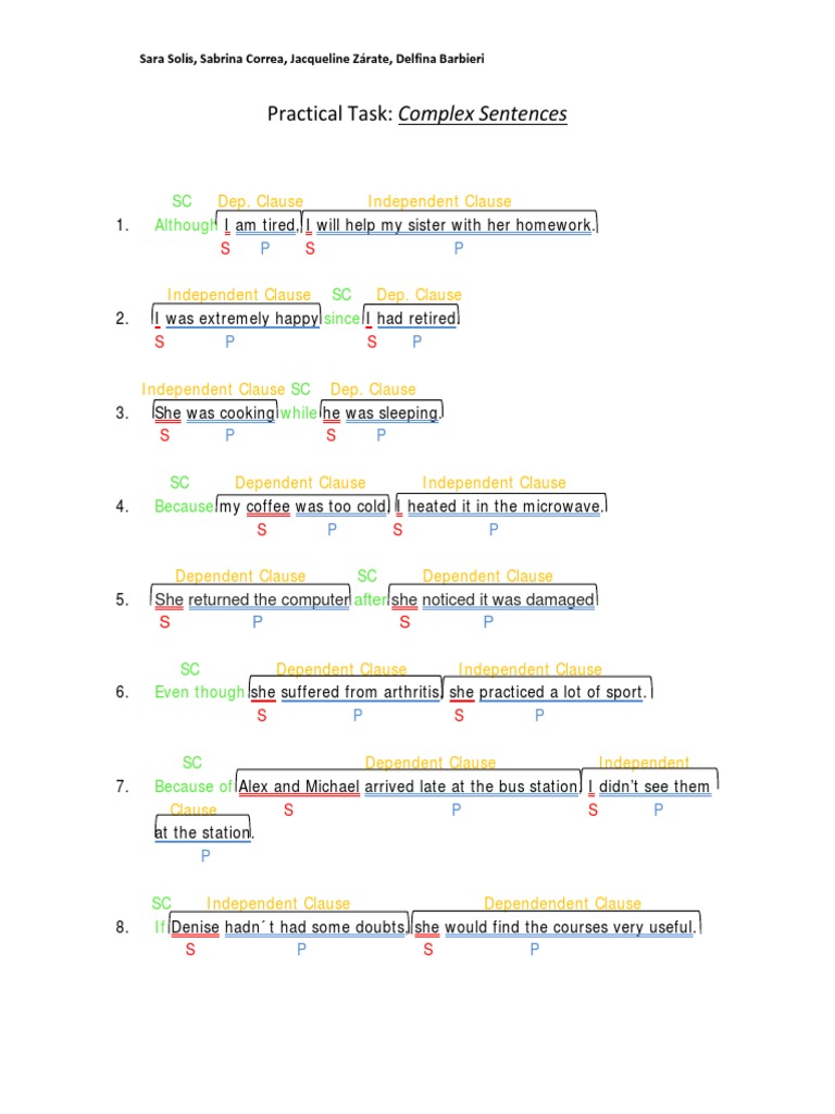 Practical Task Complex Sentences | PDF