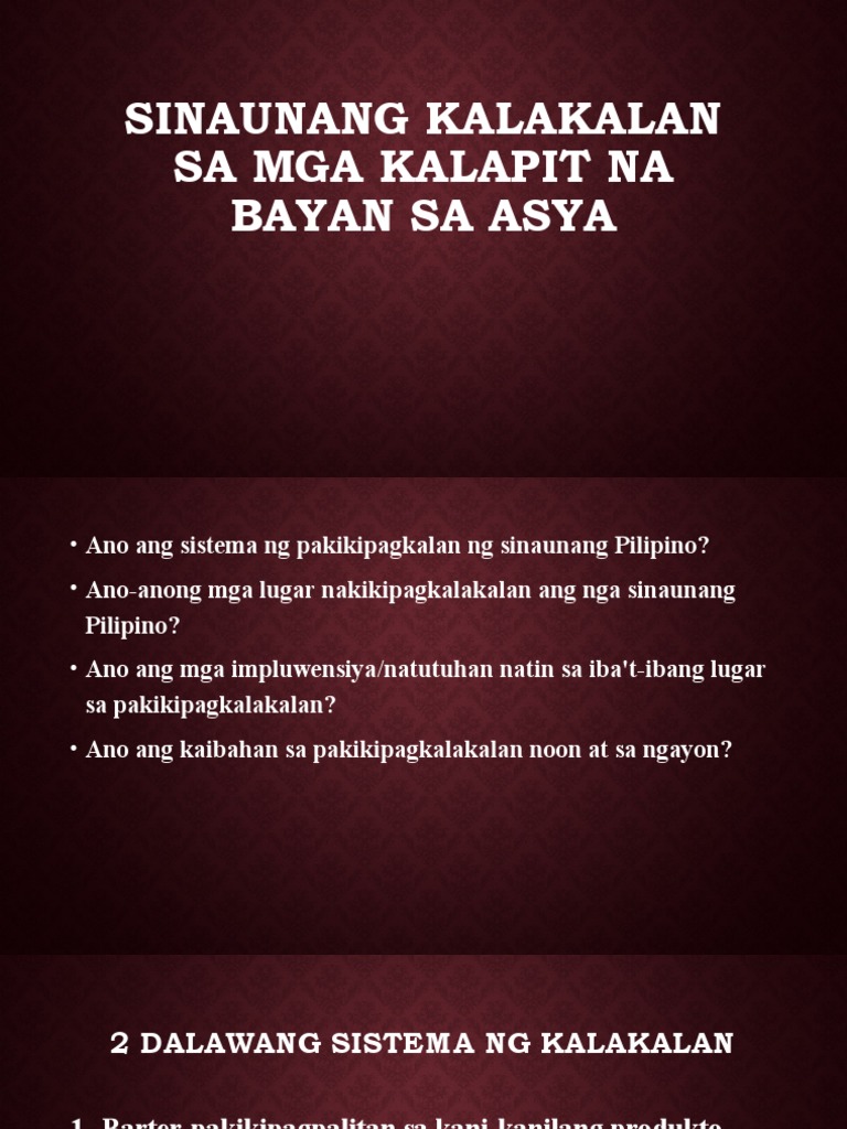 Sinaunang Kalakalan Sa Mga Kalapit Na Bayan Sa | PDF