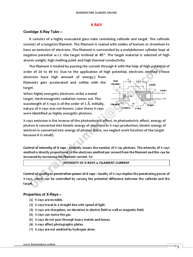 X Ray Notes | Download Free PDF | X Ray | Atomic Physics