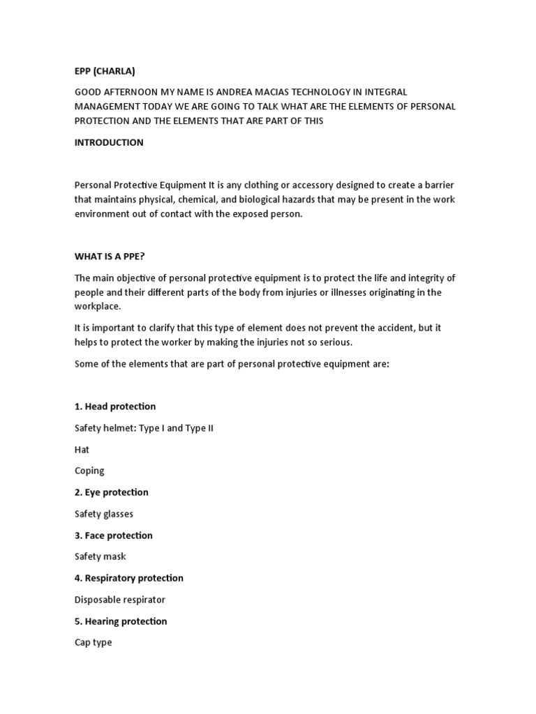 EPP Elements and Safety Overview | PDF