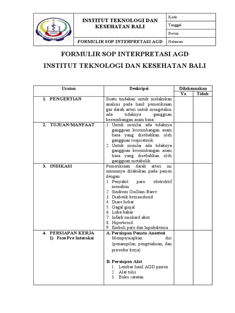 SOP Interpretasi AGD | PDF