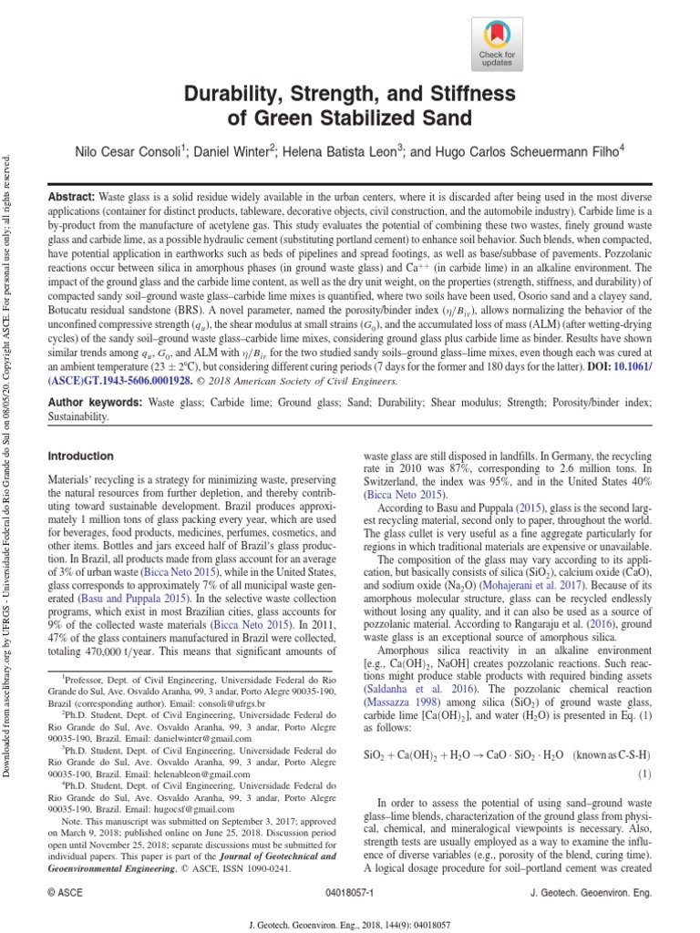 Durability, Strength, and Stiffness of Green Stabilized Sand | Download ...