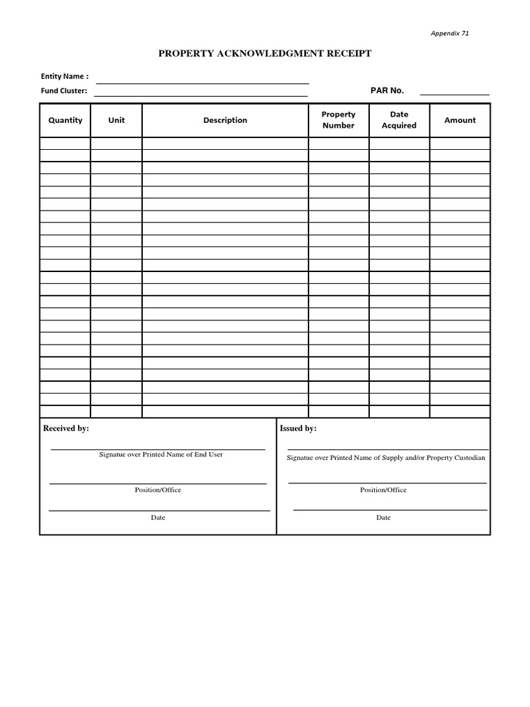 Property Acknowledgment Receipt Form | PDF