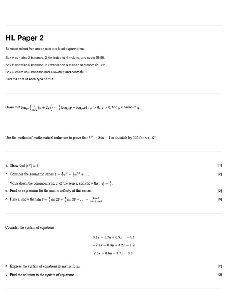 Math - Topic 1 Paper 2 | PDF | Numbers | Equations
