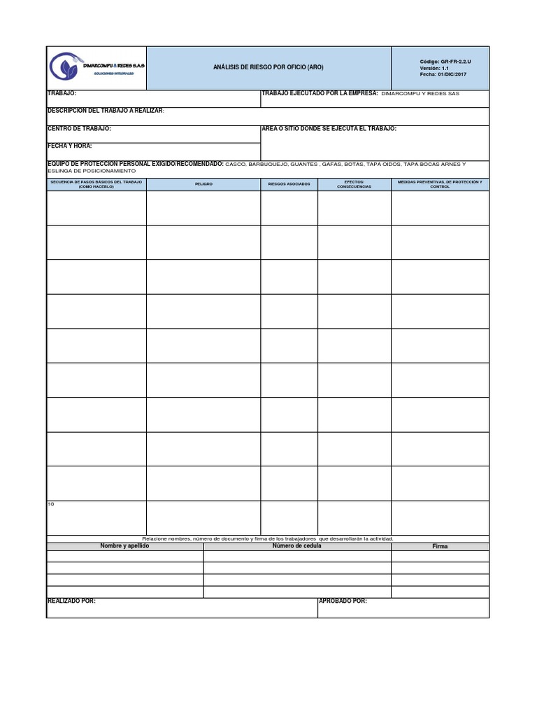 Formato Analisis de Riesgo Por Oficio Aro | PDF