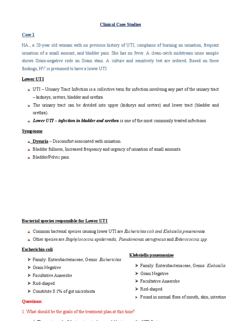 Clinical Case Studies on Lower Urinary Tract Infections: Focusing on ...