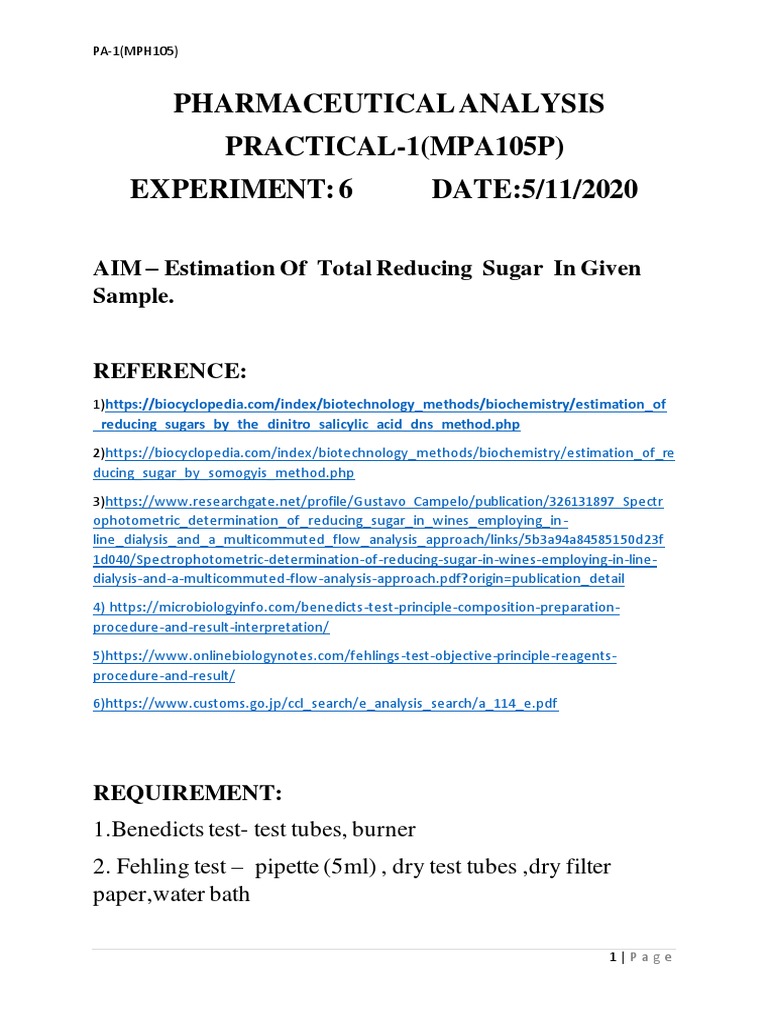 Estimation of Total Reducing Sugar in The Given Sample | PDF