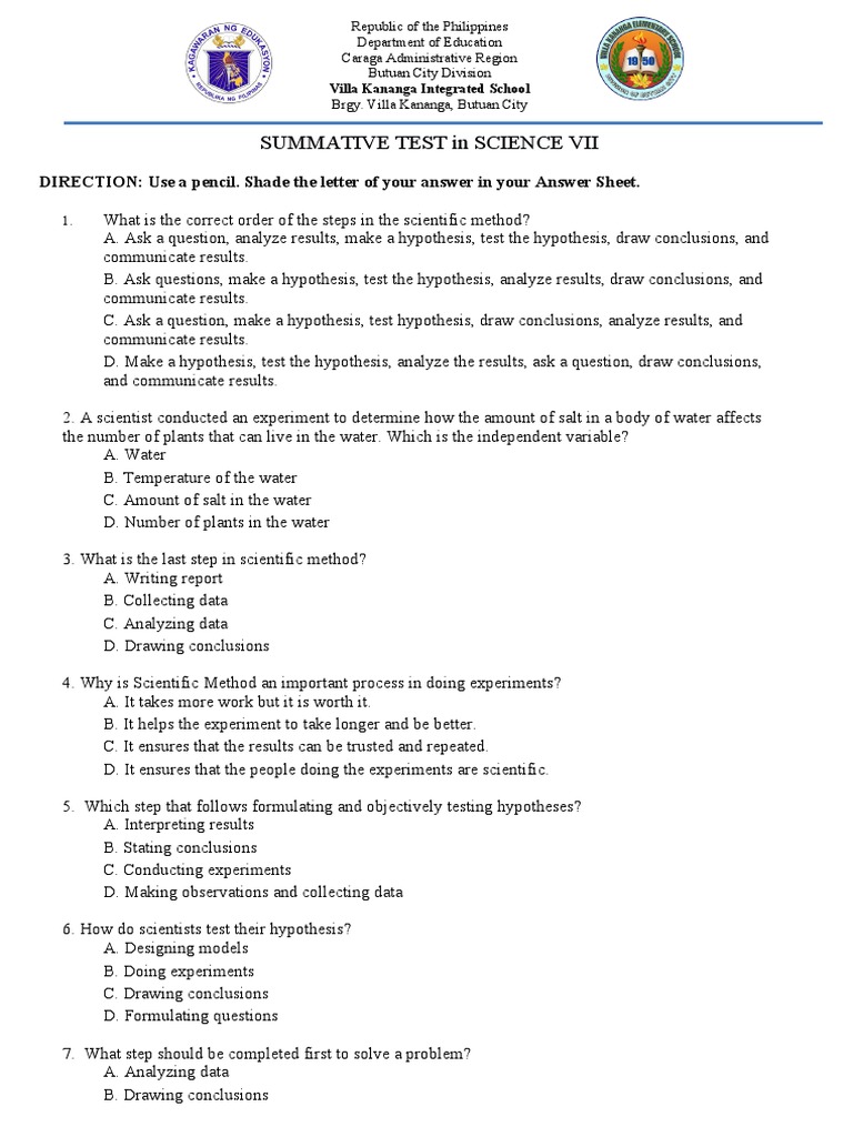 1st Quarter Summative Test Science 7 | PDF | Solution | Solubility