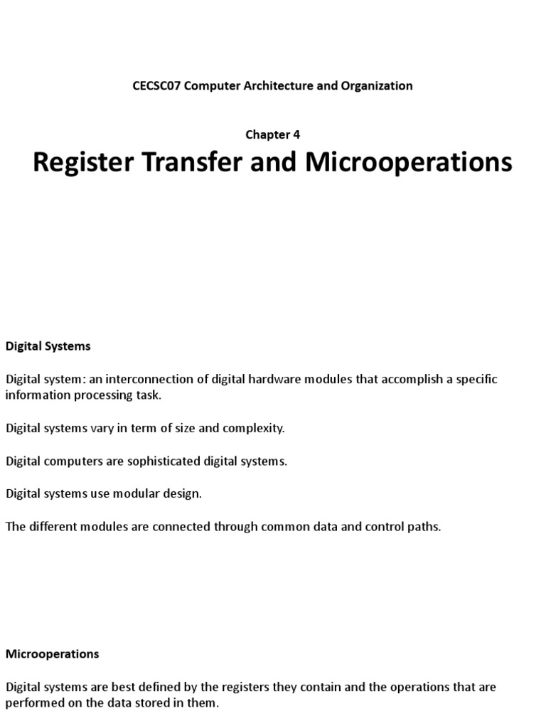 Register Transfers and Microoperations: Exploring the Fundamental Building Blocks of Digital ...