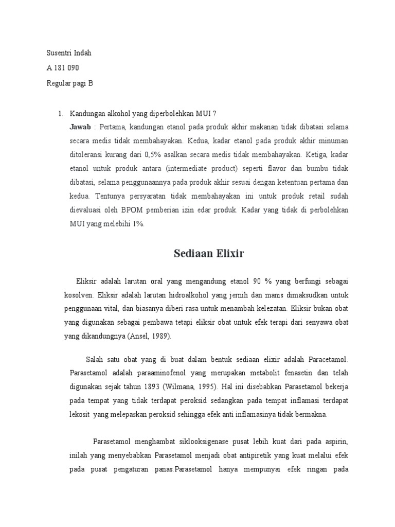 Formulasi dan Evaluasi Eliksir Paracetamol | PDF | Memasak, Makanan ...
