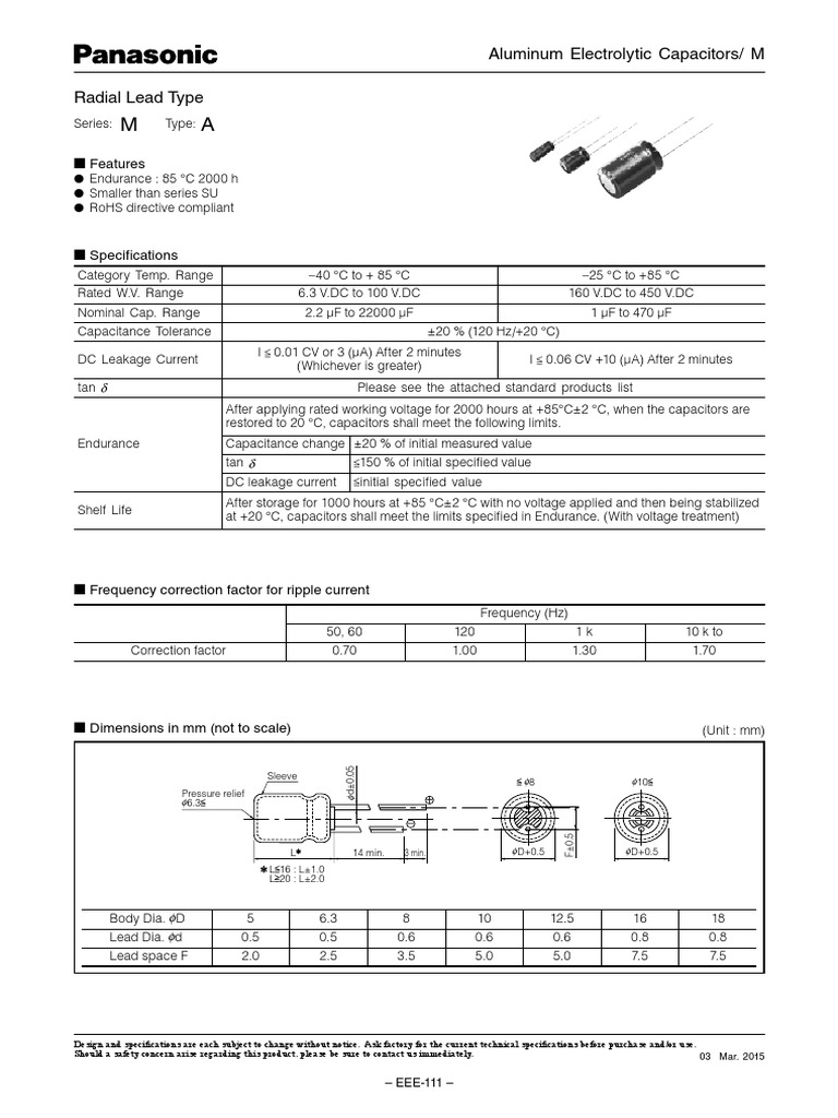Aluminum Electrolytic Capacitors/ M Radial Lead Type: Features | PDF ...