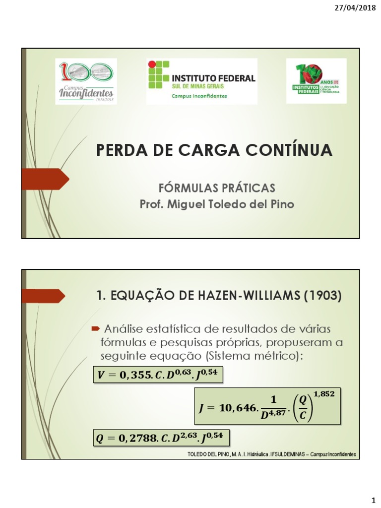 Fórmulas de Perda de Carga Hidráulica | PDF | Aço | Metais